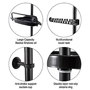 SALMOPH Corner Shower Caddy Tension Pole | Rustproof Shower Caddy Corner Shelf Organizer, 4-Tier Bathroom Shelves, Adjustable from 40-130 inches, Black