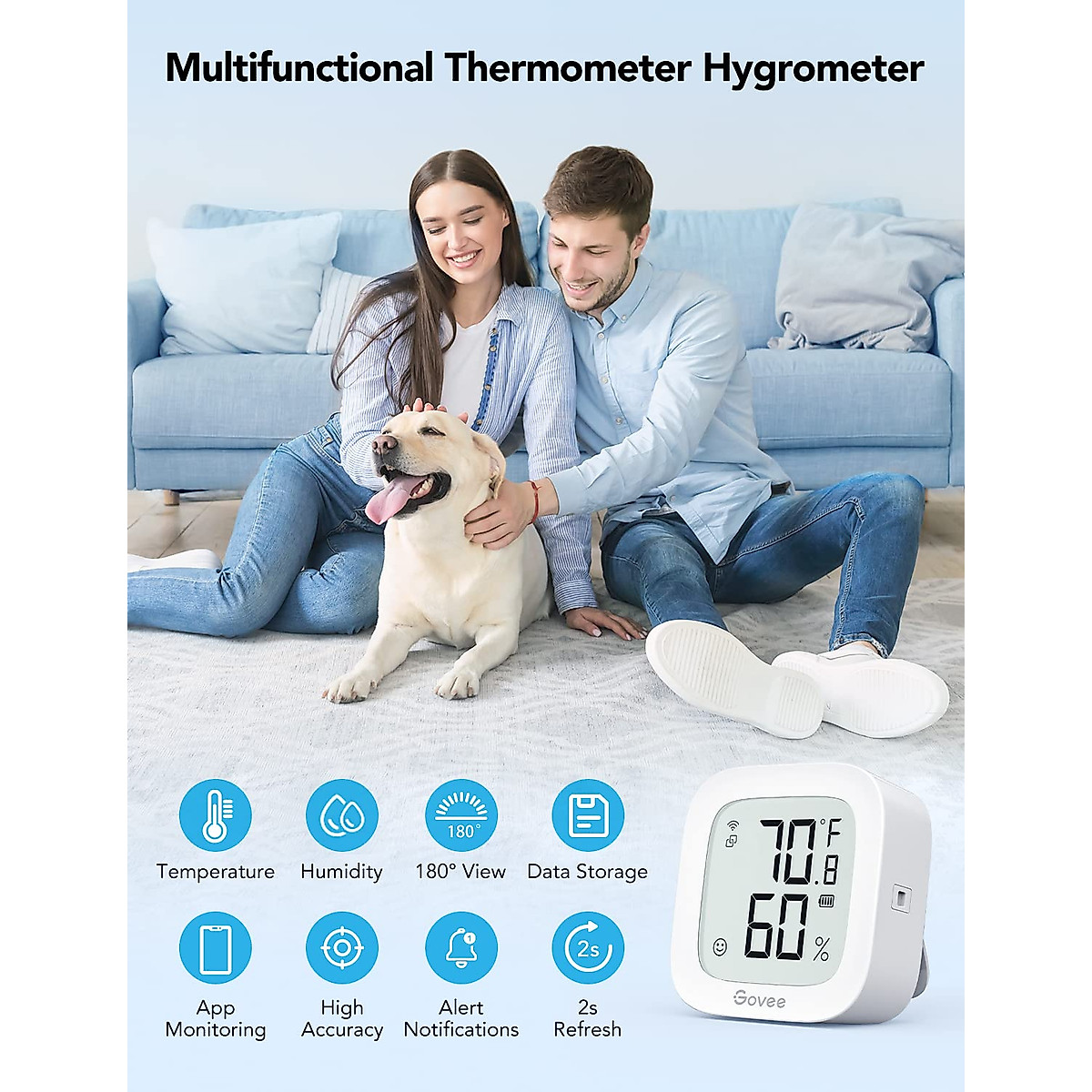 Govee WiFi Thermometer Hygrometer H5103, Indoor Bluetooth Temperature Humidity Sensor with Electronic Ink Display, App Notification Alert, Free Data Storage Export, Digital Remote Monitor for Bedroom