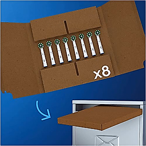 Oral-B Cross Action Electric Toothbrush Head with CleanMaximiser Technology, Angled Bristles for Deeper Plaque Removal, Pack of 8, Suitable for Mailbox, White