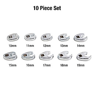 Sunex 9710M 3/8-Inch Drive Metric Crowfoot Flare Nut Wrench Set, Size-10 - Size 19, 10-Piece
