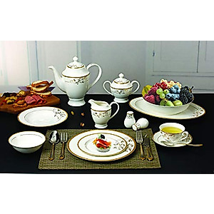 Lorren Home Trends La Luna Bone China 57-Piece 24K Gold Floral Design Dinnerware Set, Service for 8