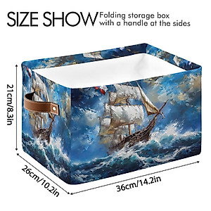 YETTASBIN Boat Storage Basket 1PC, Large Collapsible Toys Clothes Organizer, Long-Lasting Canvas Storage Bin with Handle for Shelves Closet Laundry Home Office Decor