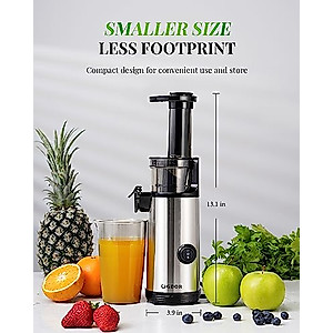 Compact GDOR Masticating Juicer with Powerful 60NM DC Motor, Low Noise, Space-Saving Cold Press Juice Exrtractor Machines, Easy to Clean Slow Juicer, Brush Included, 20 Oz Juice Cup, BPA-Free, Sliver