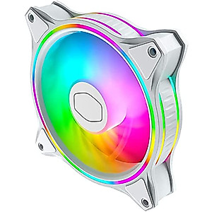 Cooler Master MasterFan MF140 Halo White Edition Duo-Ring ARGB Lighting Fan, 24 Independently LEDs, PWM Static Pressure Fan, Absorbing Pads for Computer Case & Liquid,for 5V 3-Pin ARGB