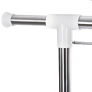 SONGMICS Clothes Rails, Double Hanging Rails with 2-Tier Shelves, Telescopic Extendable Coat Rack with Casters, Stainless Steel Coated Iron Pipes, 154 x 42 x 172 cm by SONGMICS