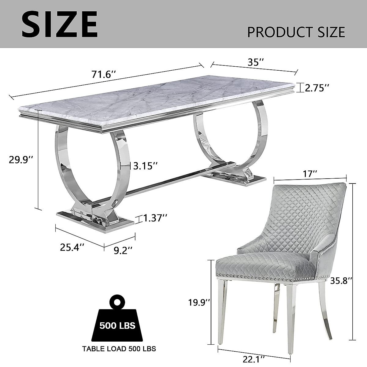 Anewsun 5 Pieces Dining Table Set for 4, Modern Kitchen and Dining Room Sets for 4 with Silver Metal Circle Base Dining Table and Silver Gray Velvet Upholstered Dining Chairs