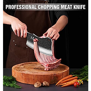 Cleaver Knife, ENOKING Meat Cleaver Hand Forged Serbian Chefs Knife German High Carbon Stainless Steel Butcher Knife for Meat Cutting with Full Tang and Gift Box, Chinese Cleaver for Kitchen & Outdoor
