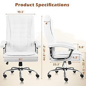 PUKAMI Big and Tall Office Chair,350lbs Leather Office Chair for Heavy People,High Back Executive Desk Chair,Adjustable Home Office Chair with Armrest,Swivel Computer Chair with Spring Seat(White)