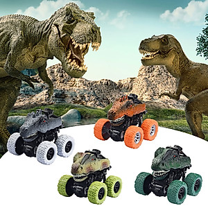 4 Pack Monster Truck Toys for Boys, Toddler Pull Back Cars Friction Powered Cars for Kids, Dinosaur Toys for 3 4 5 6 Year Old Boys Girls Christmas Birthday Party Gift for Kids