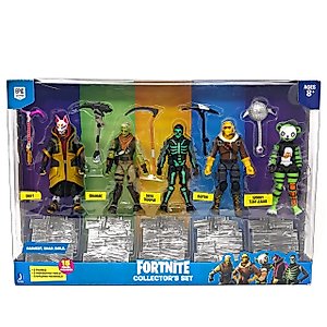Fortnite Action Figures 15 Piece Collectors Set - 5 Character Figures, 5 Harvest Tools, 5 Building Materials - Spooky Team Leade
