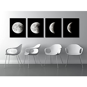 Wieco Art Moon Canvas Prints Wall Art Space Pictures Paintings Large Modern Gallery Wrapped Black and white Abstract Sky Giclee Artwork on Ready to Hang for Living Room Bedroom Home Office Decor
