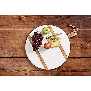 Mud Pie Large Round White/Natural Brown Wood Serving Paddle Board 25 1/5" x 20"