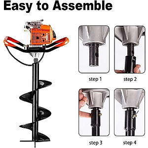 DC House 63CC 3.4HP 2 Stroke Gas Powered Auger Post Hole Digger with 2 Earth Auger Drill Bits 6" & 10" + 3 Extension Rods for Farm Garden Digging/Drilling/Planting (Subcontract delivery)
