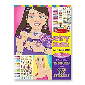Melissa & Doug Jewelry and Nails Glitter Sticker Pad - 360+ Stickers, 15 Faces