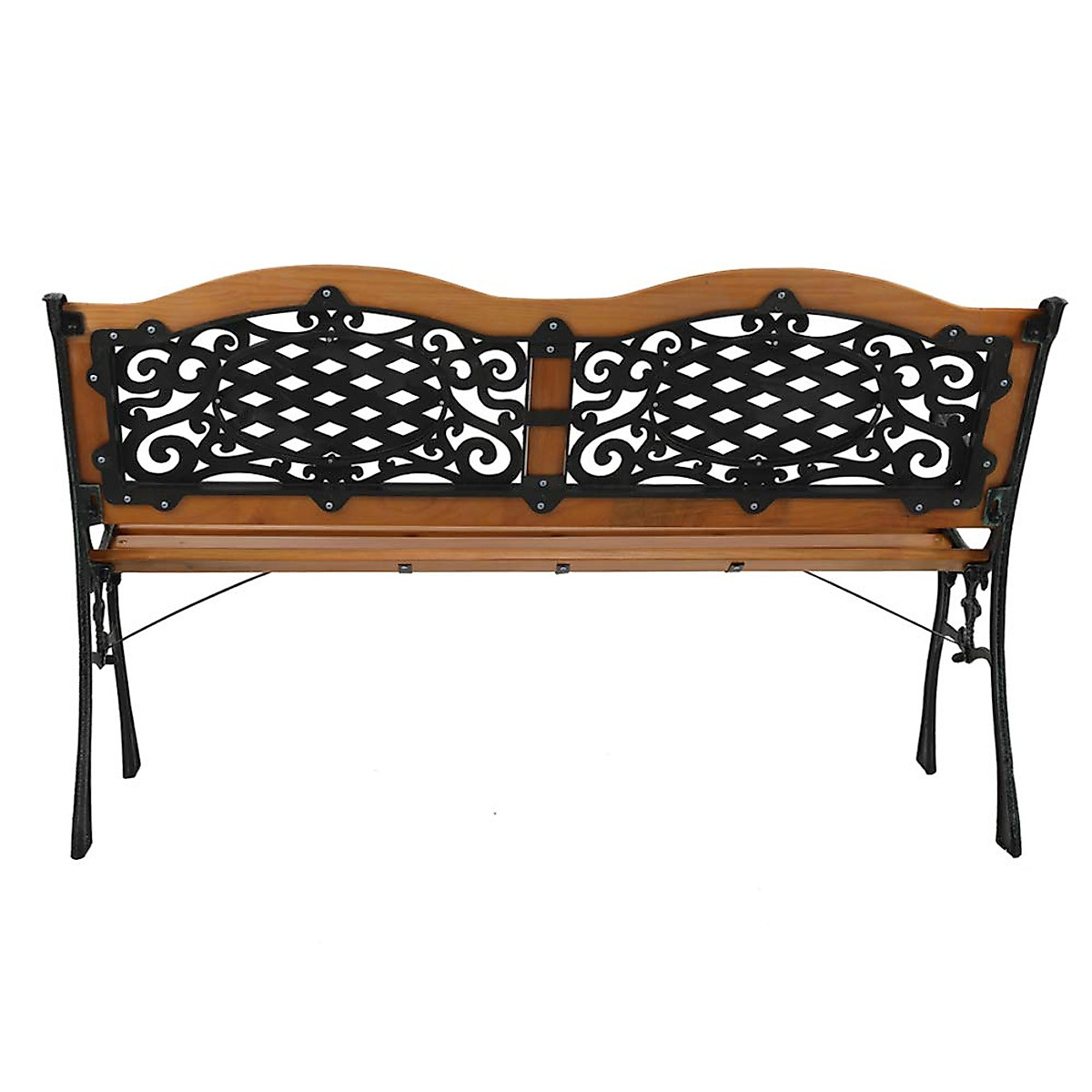 Shyneer 49'' Patio Bench, Outdoor Garden Bench, Cast Iron & Hardwood Structure, Weather Proof Porch Furniture, Perfect for Backyard, Deck, Lawn, Poolside
