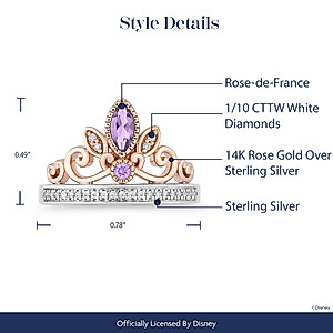Jewelili Enchanted Disney Fine Jewelry 14K Rose Gold over Sterling Silver with 1/10 Cttw Diamond Rose-de-France Rapunzel Tiara Ring Size 6
