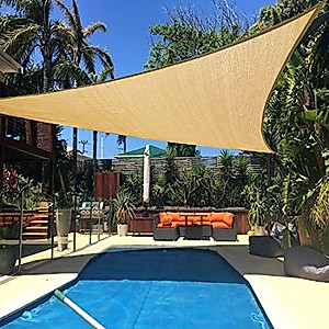 Artpuch Sun Shade Sail Canopy 20'x20’x20’ Sand 304 Stainless Steel Hardware Kit 6 inch Installation Set Cover for Patio Outdoor, 185GSM Triangle Backyard Shade Sail for Garden