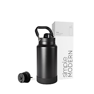 Simple Modern Trek Pivot | Half Gallon Water Bottle Jug with Handle & Boot | Interchangeable Straw & Chug Lids | Large Insulated Stainless Steel | Sports Camping Outdoors | 64oz, Midnight Black