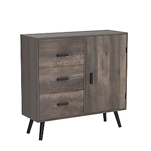 Iwell Storage Cabinet with 3 Drawers and Adjustable Shelf, Sideborad Buffet Cabinet with Door, Accent Cabinet for Living Room, Entryway, Hallway, Rustic Oak