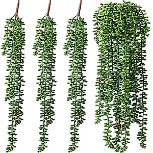 HANDIC 3pack Artificial Fake String of Pearls Plant Faux Hanging Succulents Plants (Green)