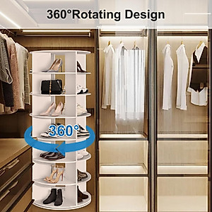 Hestiasko Rotating Shoe Rack Tower, 7 Tier Spinning Shoe Rack Tower, Center Hollow Rotating Shoe Rack Tower 360°, Easy to Assemble, Round Shoe Rack for Entryway Living Room Hallway - White