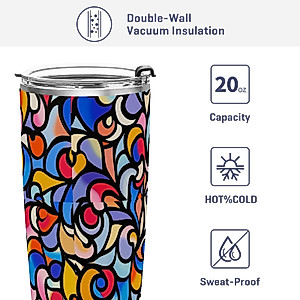 Colorful Baroque Pattern Stainless Steel drinking cups with lids with Straw Lid mug spill proof leak proof for outdoor simply insulated tumbler with lid 20 OZ