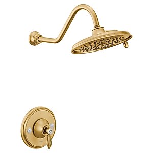 Moen Weymouth Brushed Gold Posi-Temp Shower Trim Kit, Valve Required, including 9-Inch 2-Spray Rainshower, TS32102BG