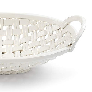 DEMDACO Bread Basket White 15 x 8 Ceramic Earthenware Decorative Bowl With Towel