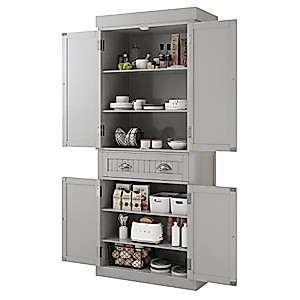 Squireewo 72" Freestanding Kitchen Pantry Storage Cabinet with Doors and Adjustable Shelves,Storage Cupboard with Large Drawer for Kitchen,Bathroom or Hallway,Grey