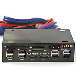 eoocvt 5.25 inch Multi-Function USB 3.0 Hub CF TF M2 SD MS Card Reader CD-ROM Front Panel Media Dashboard SATA eSATA Audio Headphone Mic Computer Peripherals