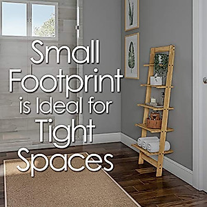 Lavish Home 5-Tier Ladder Bookshelf- Leaning Decorative Shelves, Pickled Oak Finish