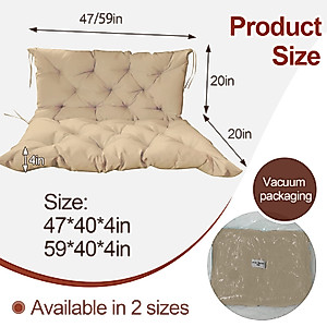 MiokyStaner Porch Swing Cushions with Backrest, 2-3 Seater Waterproof Bench Pad Cushions, Thicken 4" Outdoor Swing Cushions, for Outdoor Patio Garden Furniture (47x40in, Khaki)