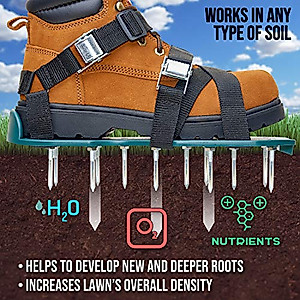 Jumbo Varieties Lawn Aerator Shoes - Heavy-Duty Lawn Aerating Sandals with Spikes - Dual Straps, Nonslip Metal Buckles, Stainless Steel Shovel - Soil Conditioner Spike Shoes for Garden, Yard Aeration