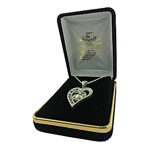 US Marine Corps Jewelry Marine Mom Heart Pendant, Silver