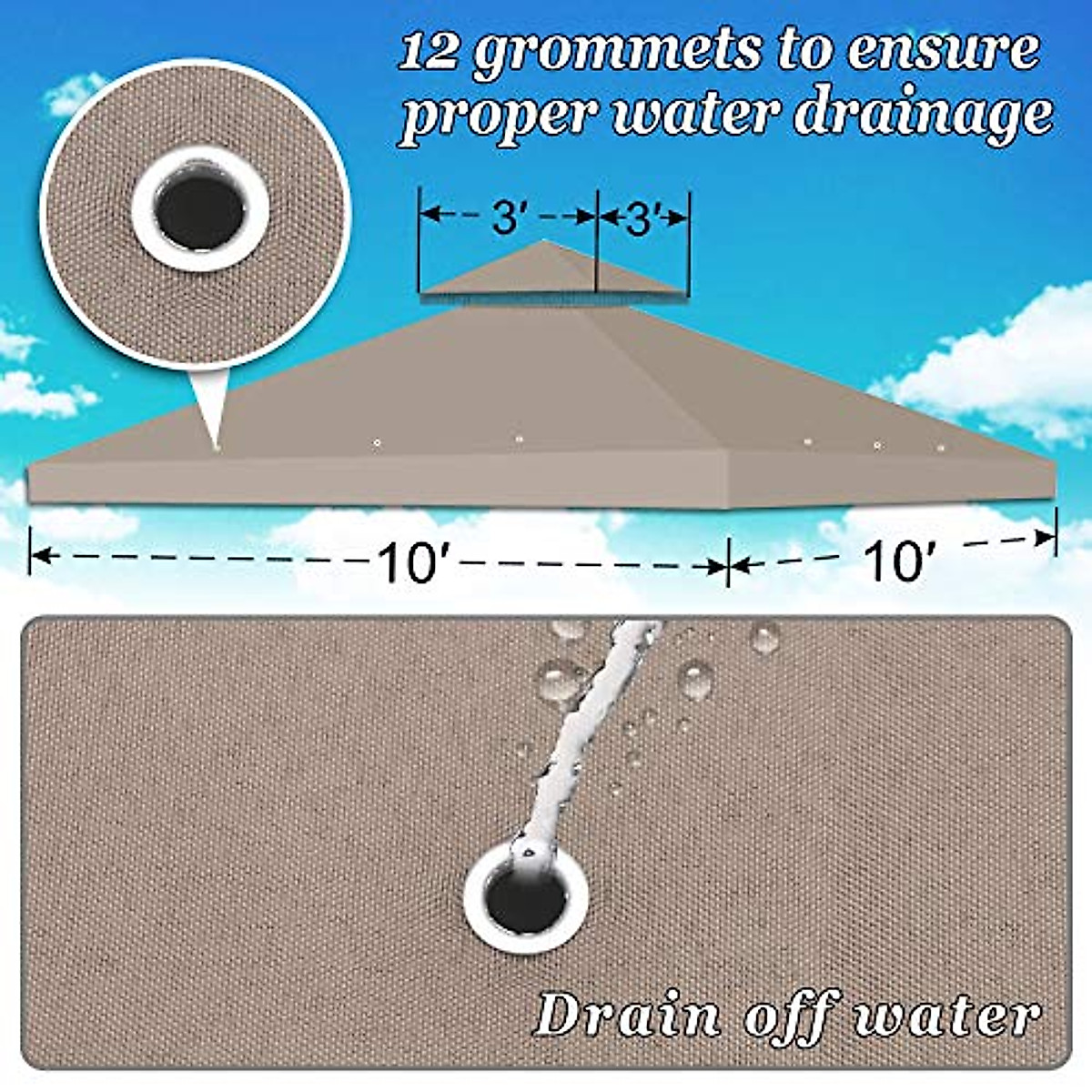 Strong Camel Dual Tier Gazebo Replacement 10' x 10' Canopy Top Cover Awning Roof Top Cover (Taupe)
