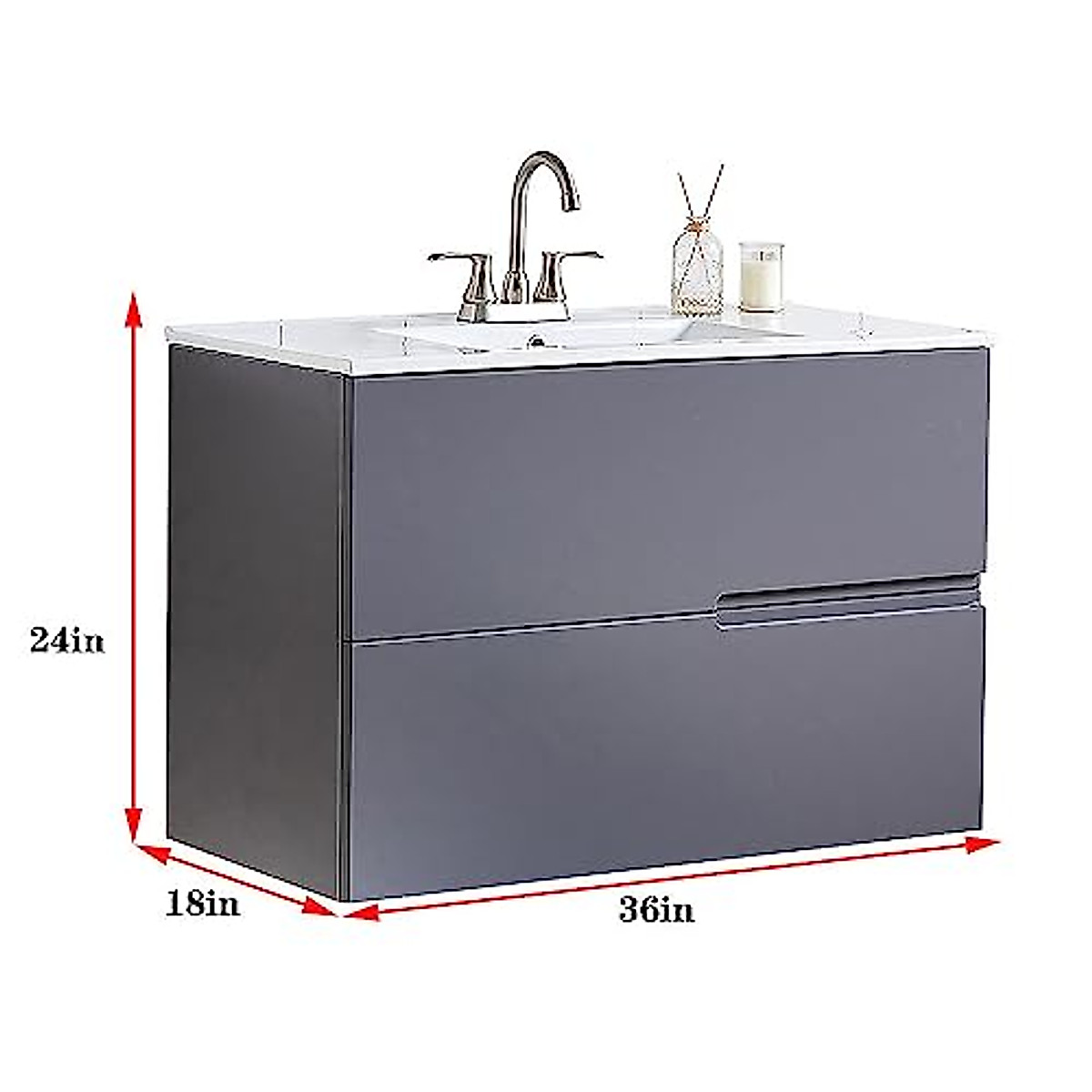 36" Bathroom Vanity with Sink,Wall Mounted Bathroom Vanity Cabinet,Gray Bath Vanity with White Ceramic Sink & Soft-Close Cabinet Door,Modern Floating Bathroom Vanity for any style of bathroom