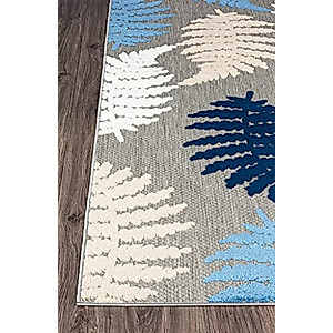 Rugshop Seville Floral Leaves Non-Shedding Patio Deck Backyard Indoor/Outdoor Area Rug 5' x 7' Blue