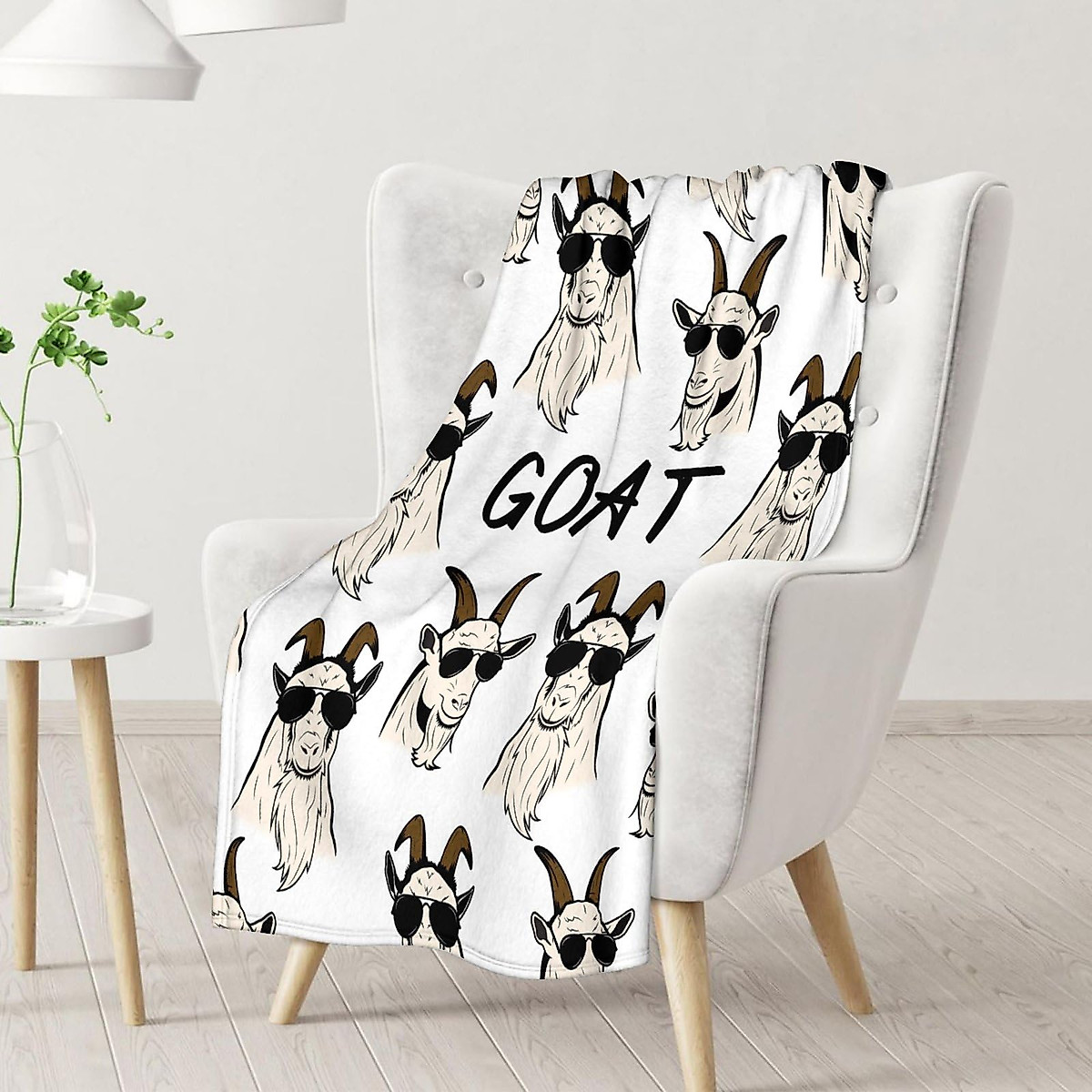 Goat Blanket for Girls - 60x80 Inches Twin Size - Soft Fuzzy Plush Throws Gift - White Funny Throw Blanket for Bed, Couch, Living Room