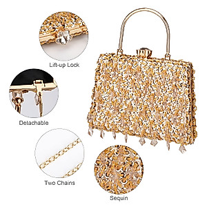 UBORSE Women Wedding Clutch Rhinestone Bling Sequin Evening Bags Vintage Crystal Beaded Cocktail Party Party Purse (Gold762)