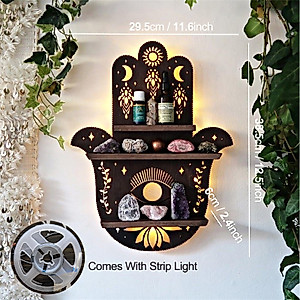 HBSGS Crystal Display Shelf Wall Shelf Cat Moon Shelves Moth Hamsa Hand Holder Floating Wall Mounted Decorative Crystal Wall Shelf (Palm-38.5 * 29.5cm/15 * 11.6inch)