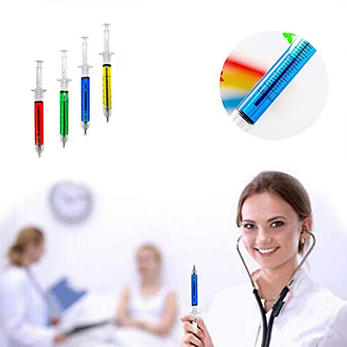 SunAngel Multi-Color Syringe Pen Writes In Black Ink,Nurse pens, Imaginary Doctor Play, Office Supplies (red,green,yellow,blue, 24PCS)