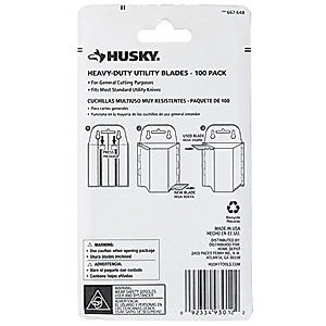 Husky 667648 Heavy Duty .024” Carbon Steel Utility Blade Dispenser w/ Mounting Hole and Blade Disposal (100 Pack of Blades)
