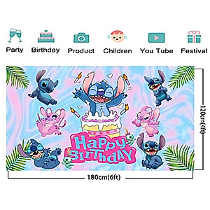 huio Summer Hawaiian Aloha Backdrop for Lilo and Stitch Theme Birthday Party Supplies 6x4ft Tropical Photo Background for Stitch Theme Party Cake Table Decorations Baby Shower Banner