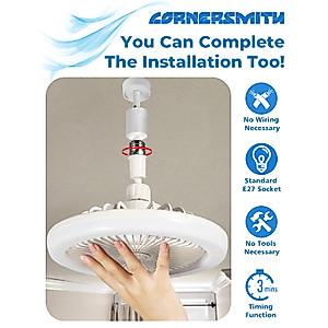 Enclosed Ceiling Fan with Light - Small 10-inch Bladeless Socket Fans with Remote Control, Dimmable LED Lights 3 Gear Wind Speeds for Garage Tool Room/Store Room/Kitchen/Bathroom