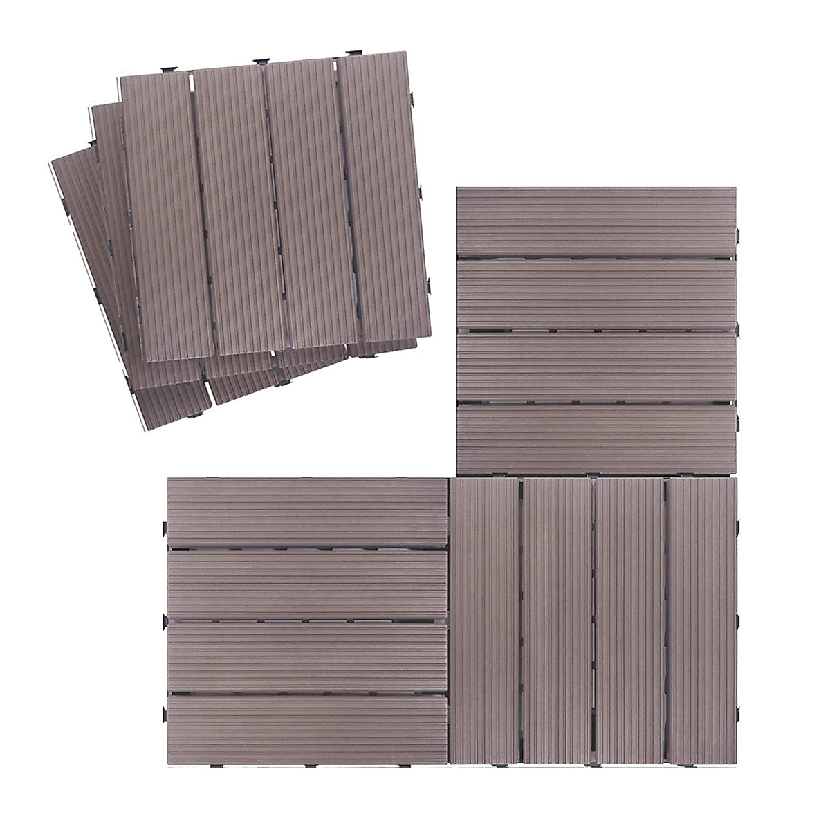 9 Pcs PE Interlocking Patio Deck Tiles, 12 x 12in 4-Slats Straight Pattern Floor Covering for Patio Shower Garden Balcony