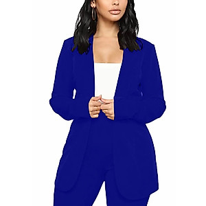 Womens Plus Size 2 Piece Blazer Set Casual Long Sleeve Business Blazer and Pant Suits Office Outfits Navy