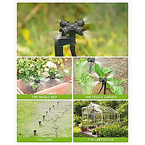 HIRALIY 65.6FT/20M Plant Watering System, Drip Irrigation Kit for Plant, 1/4" Blank Distribution Tubing and 4-outlets Watering Misting Nozzles, Automatic Irrigation Equipment Set for Patio Lawn