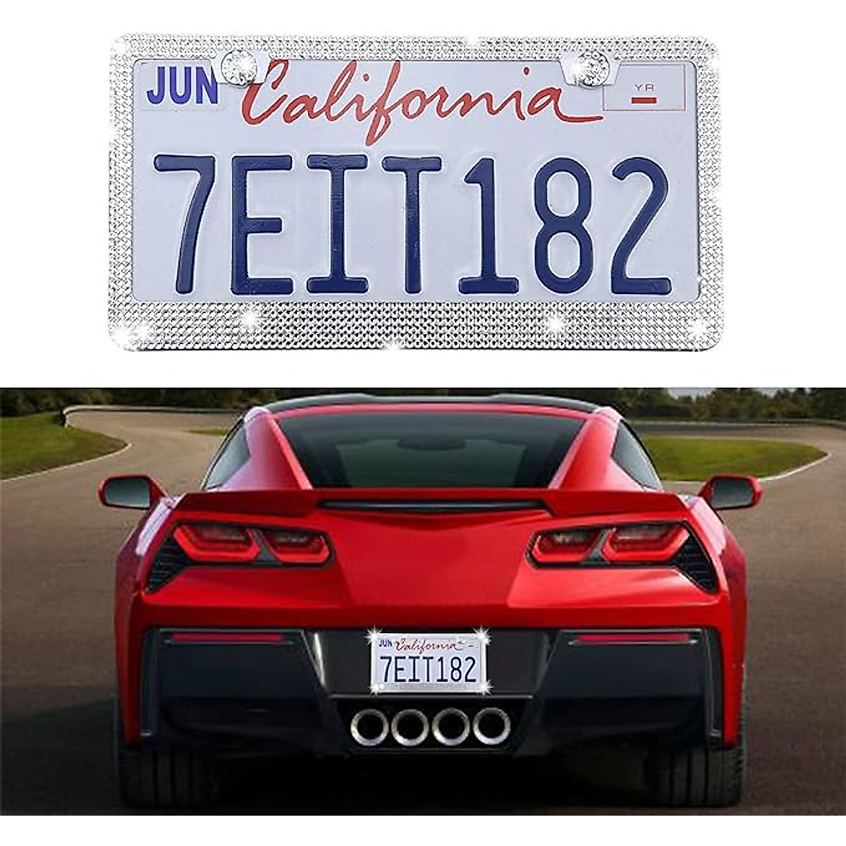 LivTee Luxury Rhinestone License Plate Frame Bling Car Accessories for Women, Funny Glitter Stainless Steel Cover 1000+ Cute Crystal Diamond Licenses Plates Holder with Cap Screws Set(White)