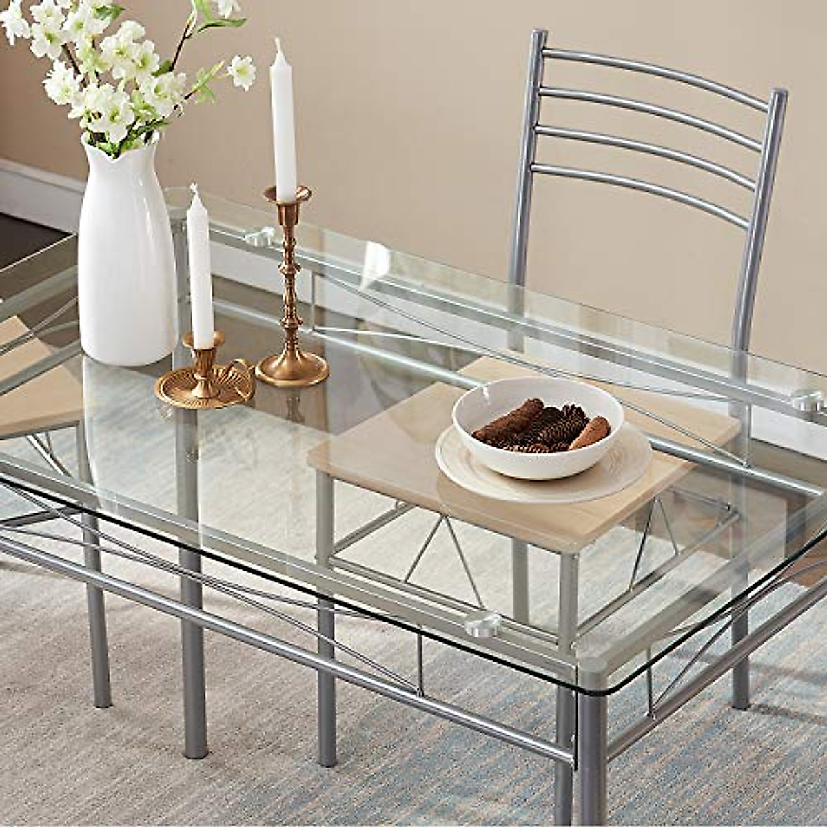 VECELO Kitchen Dining Table Sets for 4, 5 Piece Small Dinette with Chairs, Burnished Silver