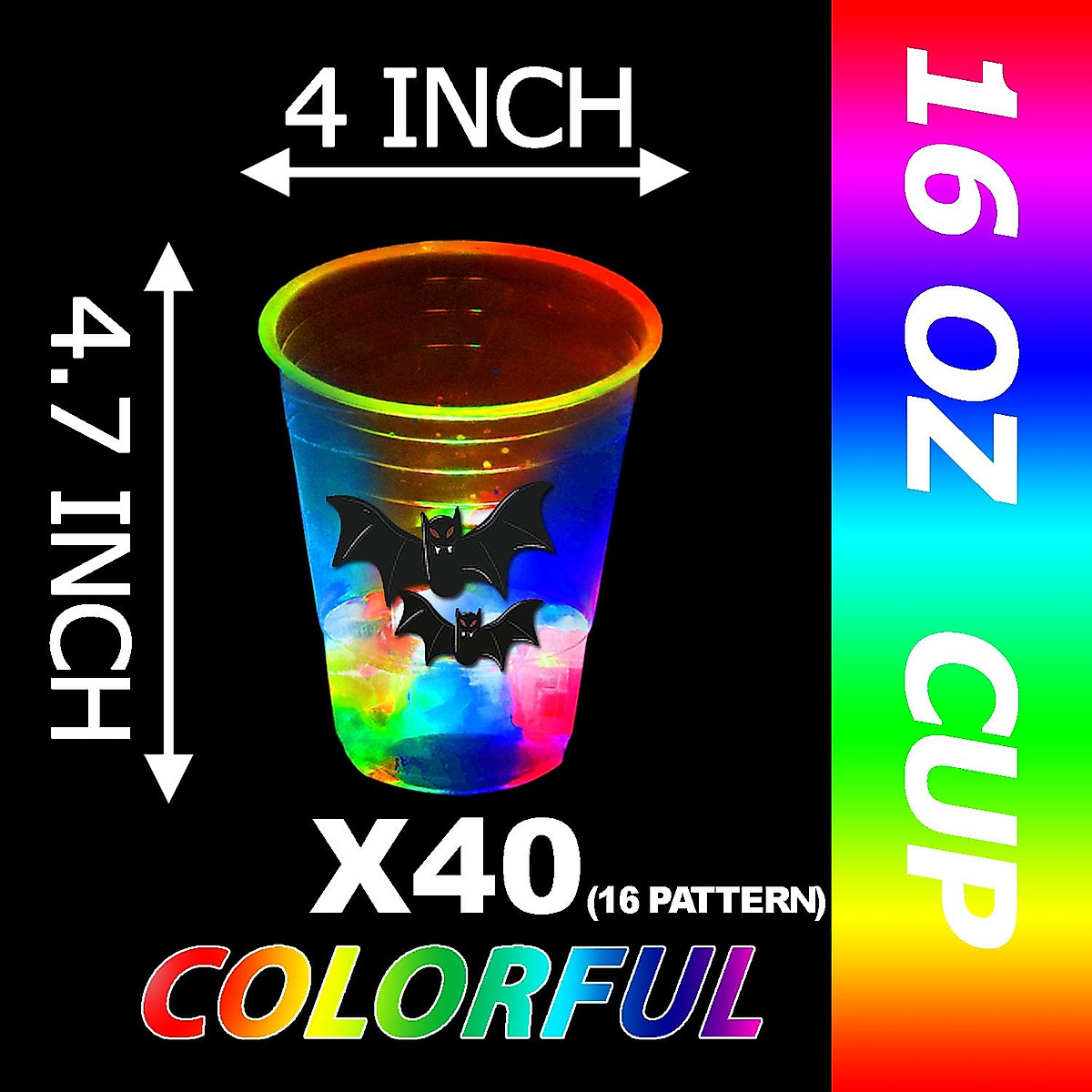 mishunyus 40 Pcs Halloween Party Decorations,Glow Halloween Cups,Pumpkin, Bat, Ghost, theme, Horror Cups,Halloween Party Supplies,Halloween Party Decor For Kids,Adults Party Birthday Favor